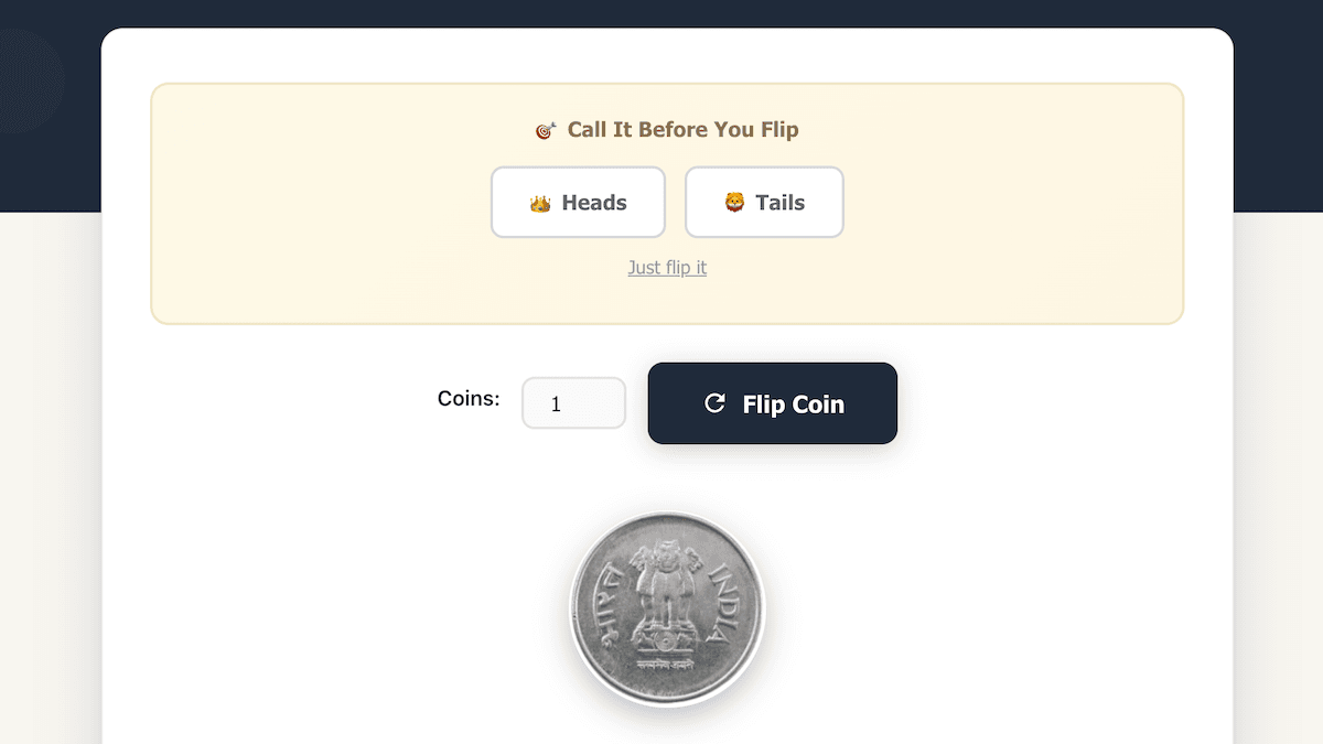 Flip a 1 Rupee Indian Coin — Heads or Tails Online • Vinish.Dev